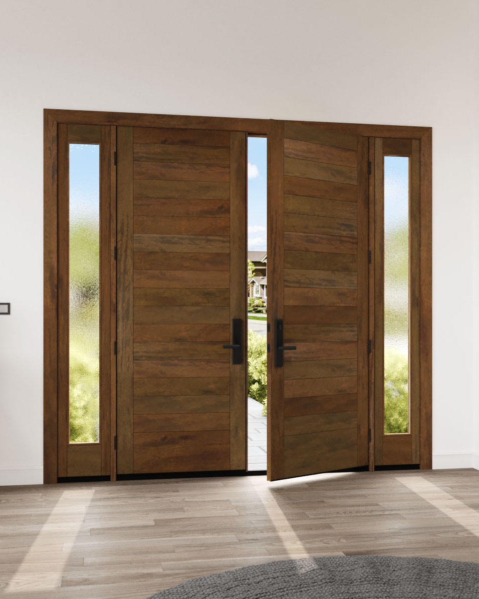 Mahogany Horizontal Plank Modular Modern Shaker Double Door, Sidelites ...