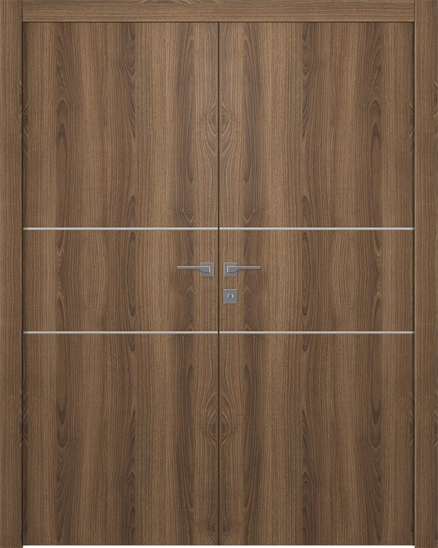 Prefinished Optima 2H Pecan Nutwood Modern Interior Double Door Prefinished Optima 2H Pecan Nutwood Modern Interior Double Door