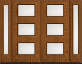 80 Satin Etch Modern Pulse Ari 3-Lite Oak Fiberglass Double Door ...