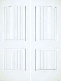 80" WG | Solid Core 2 Panel Round Top Plank Smooth Double Door