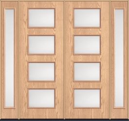96 Satin Etch Modern Pulse Ari 4-Lite Oak Fiberglass Double Door ...