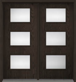 80" Low-E Modern Pulse Ari 3-Lite Oak Fiberglass Double Door