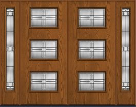 80" Saratoga Pulse Ari 3-Lite Oak Fiberglass Double Door, Full Sidelites
