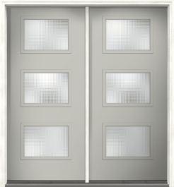 80" Geometric Modern Pulse Ari 3-Lite Smooth Fiberglass Double Door