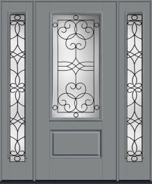80" Salinas 3/4 Lite 1 Panel Smooth Fiberglass Single Door, Full Sidelites