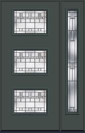 80" Sedona Pulse Ari 3-Lite Smooth Fiberglass Single Door, Full Sidelite