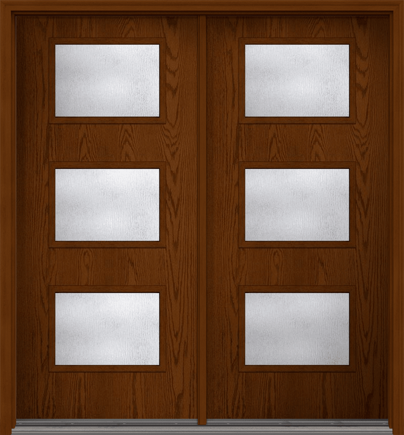 80\" Rainglass Pulse Ari 3-Lite Oak Fiberglass Double Door