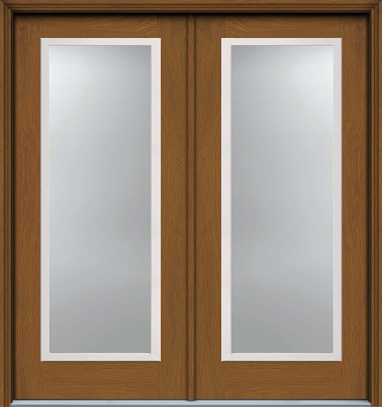 80" Low-E Full Lite Contemporary Woodgrain Fiberglass Double Door, HVHZ ...