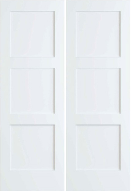 80" 3-Panel Shaker Primed Wood Double Door