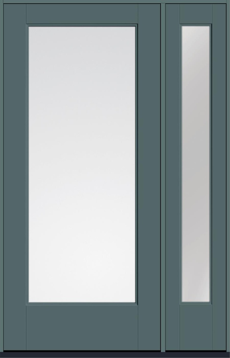 80" Low-E Contemporary Modern Full Lite Smooth Flush-Glazed Fiberglass Single Door, Sidelite