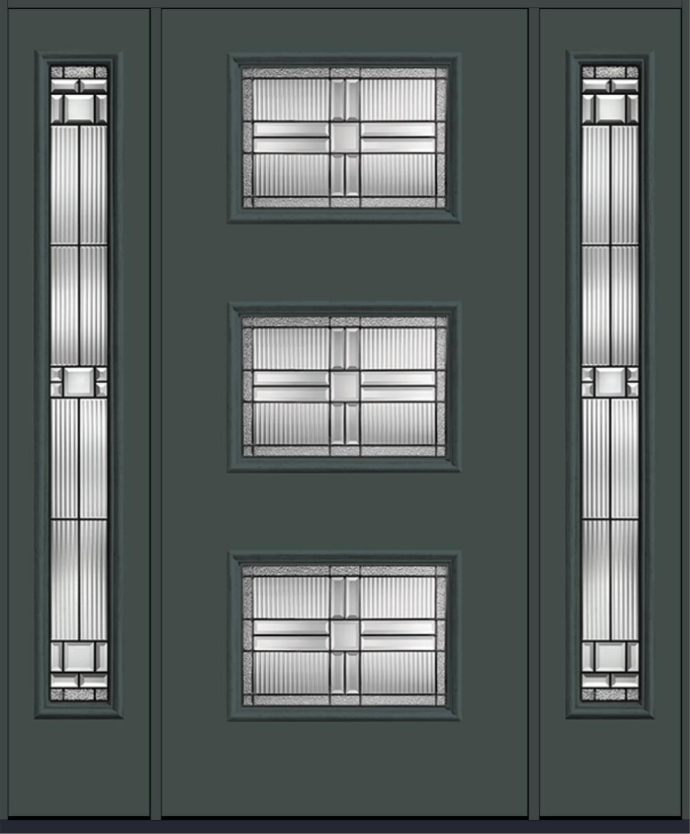 80" Saratoga Pulse Ari 3-Lite Smooth Fiberglass Single Door, Full Sidelites
