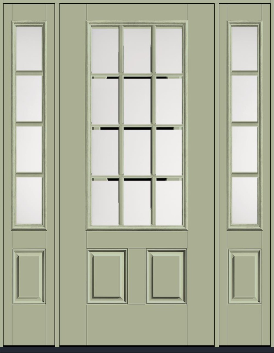 80" Satin Etch Colonial 12 Lite SDL Smooth 3/4 Lite 2 Panel Fiberglass ...