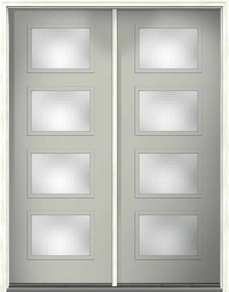 96" Geometric Modern Pulse Ari 4-Lite Smooth Fiberglass Double Door