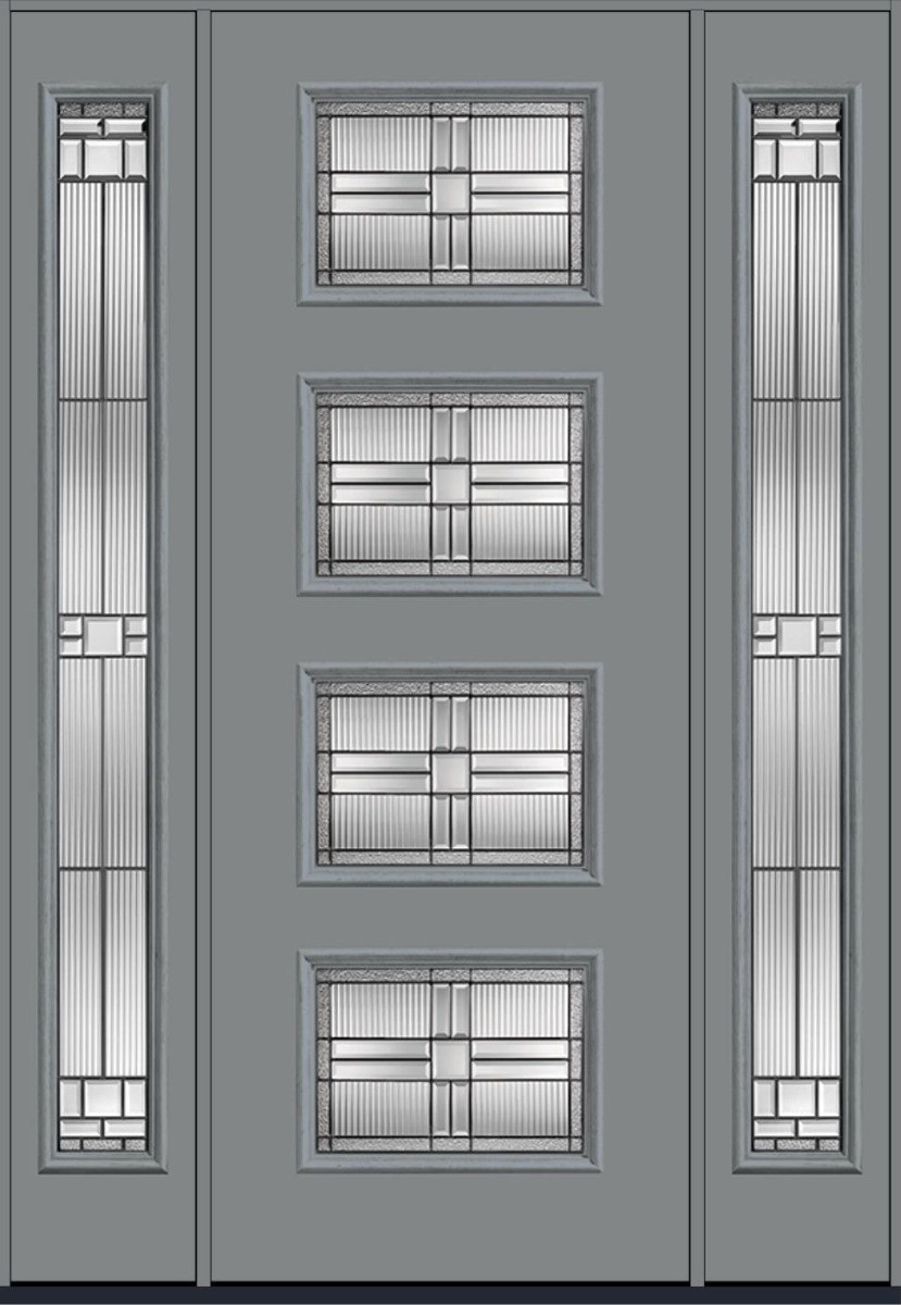 96" Saratoga Pulse Ari 4-Lite Smooth Fiberglass Single Door, Full Sidelites